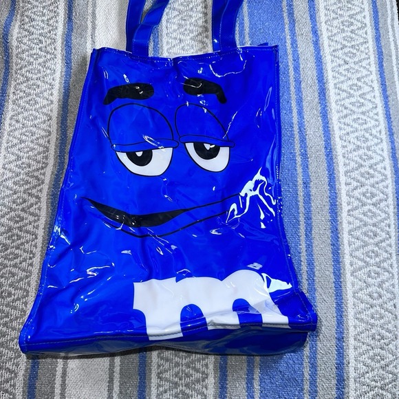 M&M'S | Bags | Mms World Las Vegas Blue Character Tote Vinyl Shiny ...